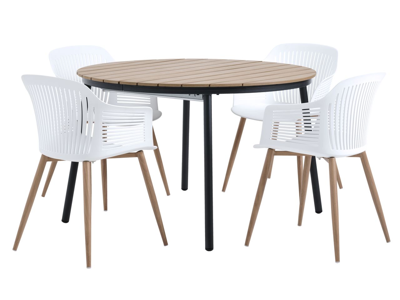 TAGEHOLM L118/168 table naturel + 4 VANTORE chaises blanc | JYSK