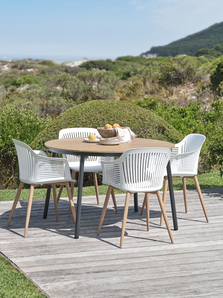 TAGEHOLM L118/168 table natural + 4 VANTORE chair white | JYSK