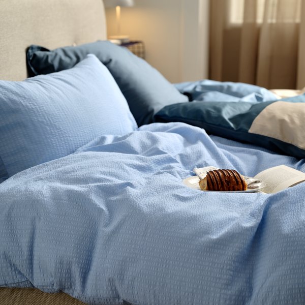 Seersucker duvet cover set TINNE Double light blue | JYSK